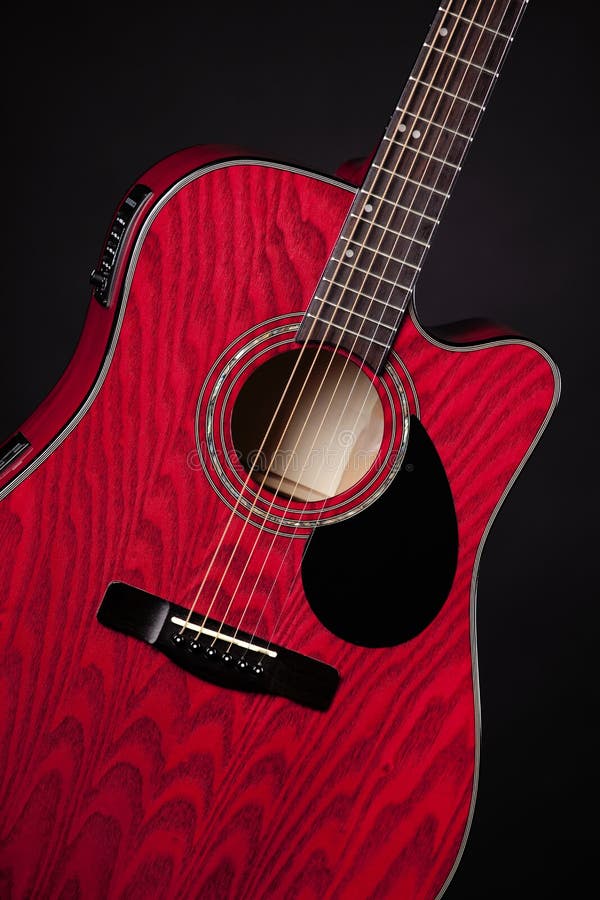 Guitar Red Acoustic Isolated on Black Stock Photo - Image of electric ...