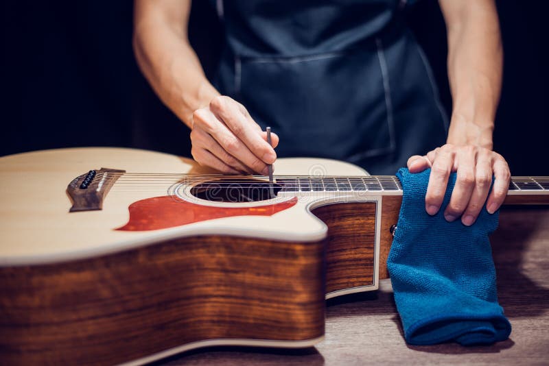 Guitar Repairman is Working, Close-up Stock Image - Image of change ...