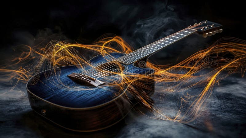 Guitar Resonance Studio Abstract Sound Waves Dark Environment Close-up ...