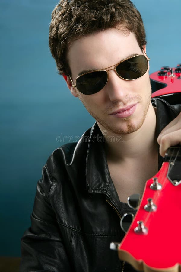 Guitar Rock Star Man Sunglasses Leather Jacket Stock Photo - Image of ...