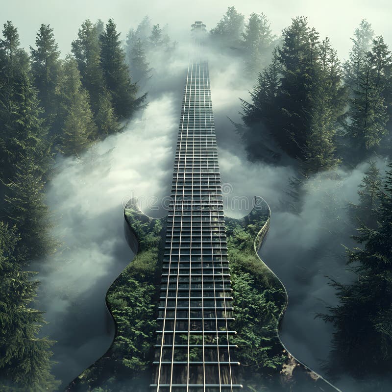 Guitar-shaped Landscape Merging Music and Nature Elements Stock ...