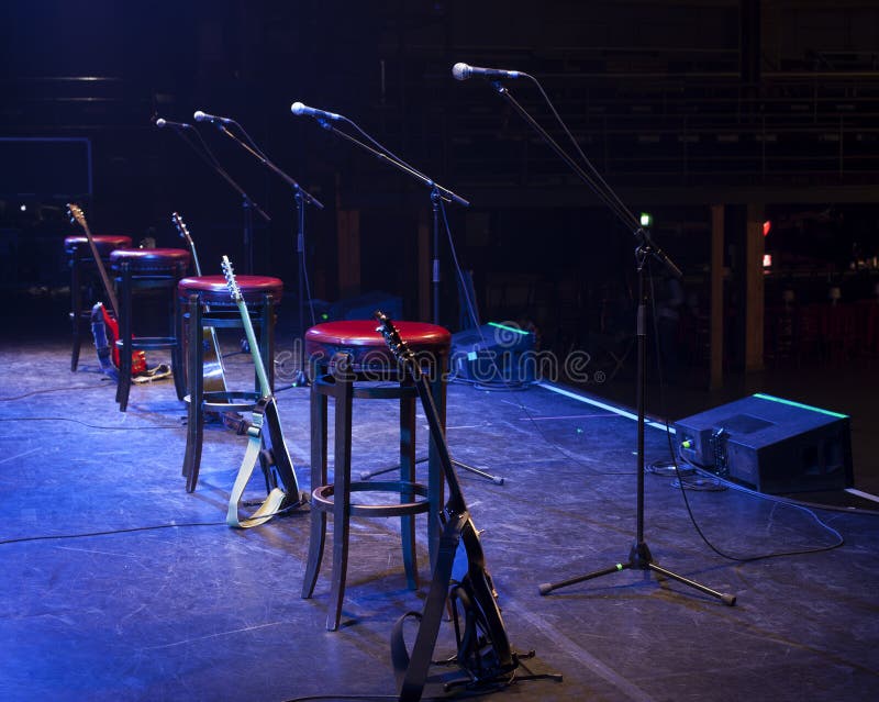 Guitar on Stage before Concert Stock Image - Image of bass, classical ...