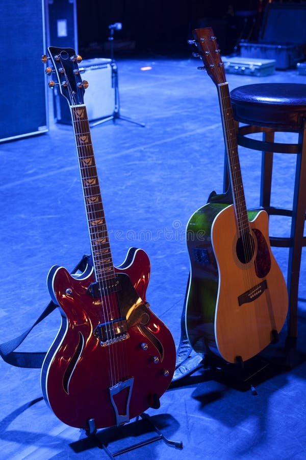 Guitar on Stage before Concert Stock Photo - Image of microphone, event ...