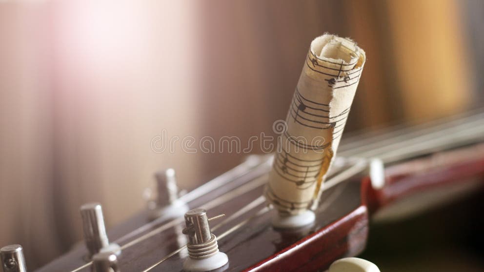 Guitar Strings and Roll Paper Notes, Music Stock Photo - Image of ...