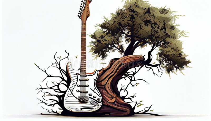 Guitar with tree and roots stock image. Image of guitar - 274613687