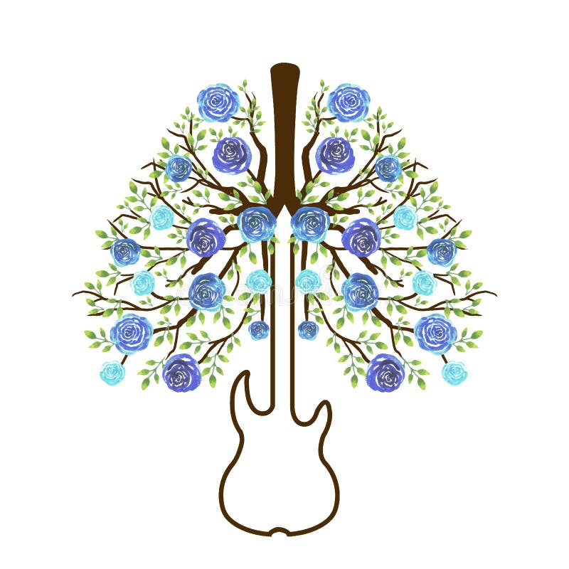 Guitar with Tree and Red Roses Forming Healthy Lungs Stock Vector ...