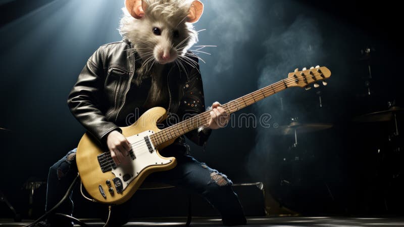 Rock and Roll Rat: Iconic Guitar Playing Imagery Stock Illustration ...