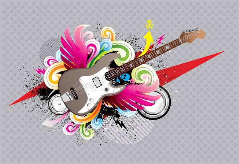 Pink guitar stock vector. Illustration of music, popular - 12356935