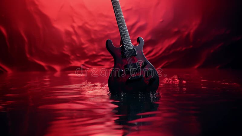 Guitar in a Water on the Red Background. AI Generated Stock Video ...