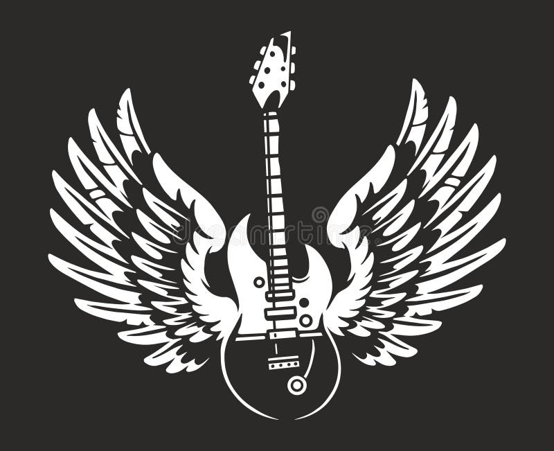 Guitar with Wings Design in Black and White Stock Illustration ...