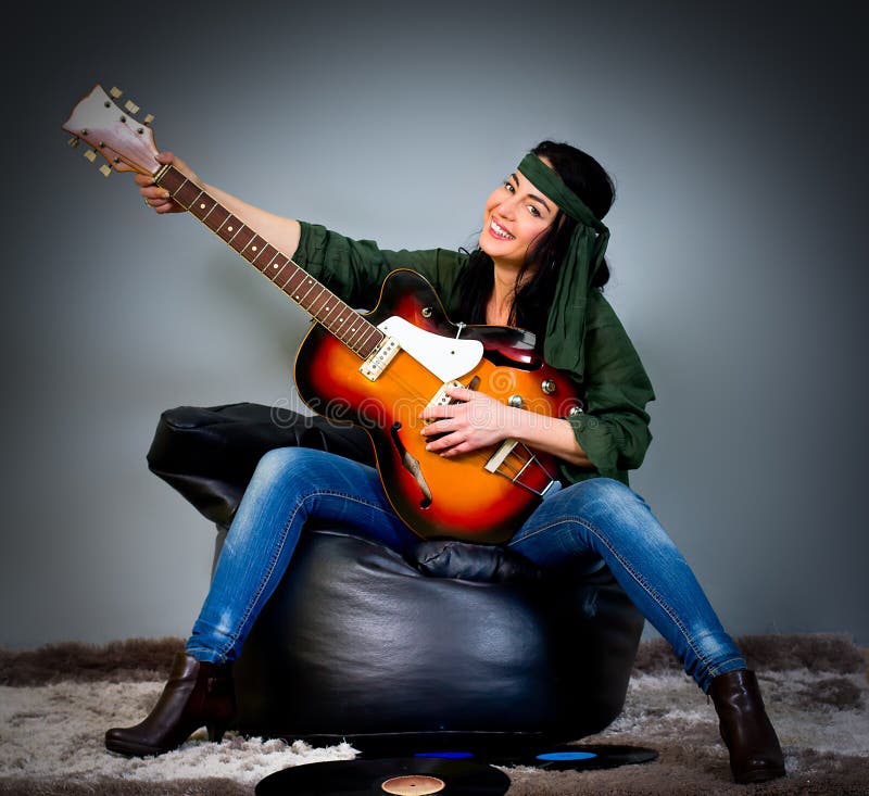 Guitar woman stock photo. Image of glamour, rock, fashion - 37967586