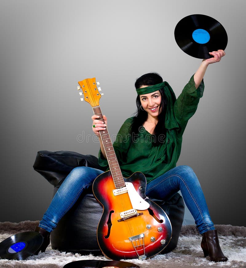 Guitar woman stock photo. Image of rocker, music, hippie - 37967618