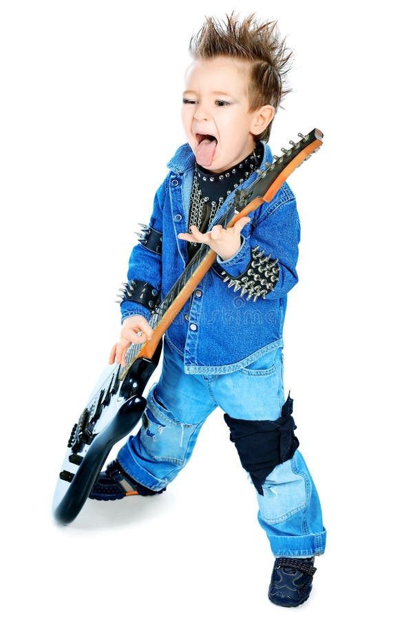 Rockstar kid with a guitar stock photo. Image of musician - 27085422