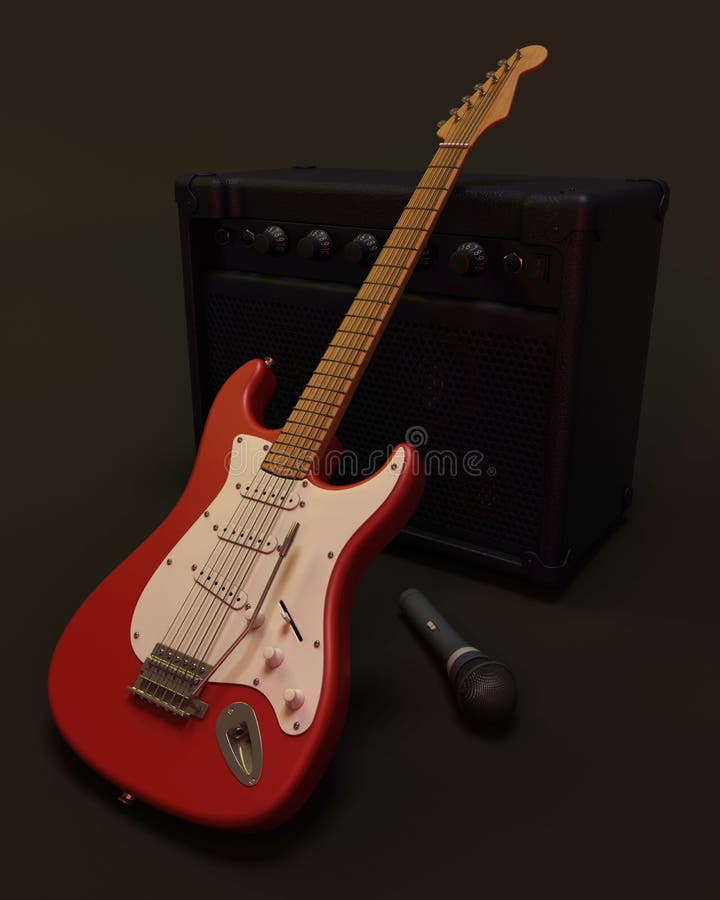 Guitarra Eléctrica, Altavoz Y Micrófono Stock de ilustración ...