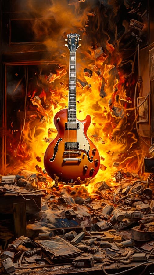 Guitars Music Objects with Fire Generative AI Stock Illustration ...