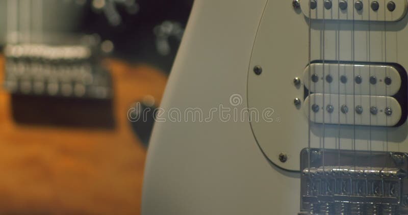 Guitars in a Store Window. Modern Musical Instruments Stock Footage ...