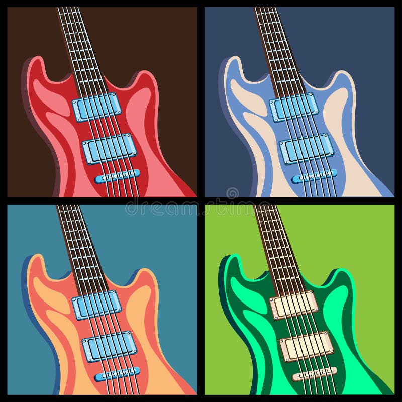 Set of Stylized Guitars. Collection of Electric Guitars. Black and ...