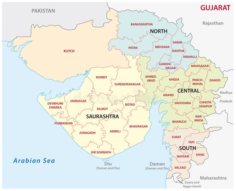 Gujarat Administrative and Political Map Stock Vector - Illustration of ...