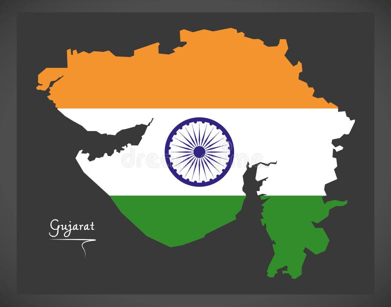 Gujarat Map with Indian National Flag Illustration Stock Vector ...