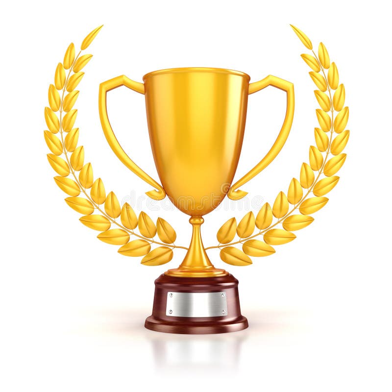 3D Gyllene Trofé Och Lagerkrans Stock Illustrationer - Illustration av ...