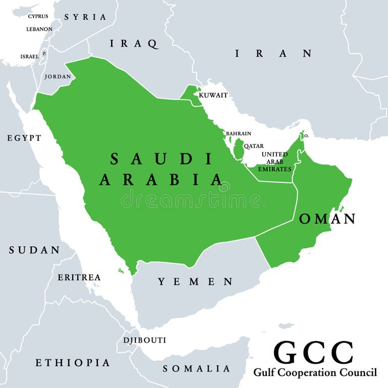 Gulf Cooperation Council, GCC Member States, Political Map Stock Vector ...