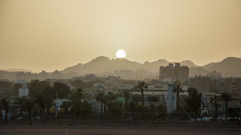 The Gulf of Eilat, of the Red Sea on the Sunset Stock Photo - Image of ...