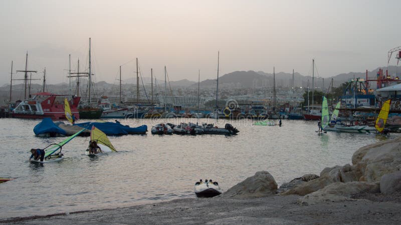 The Gulf of Eilat, of the Red Sea on the Sunset Editorial Photo - Image ...