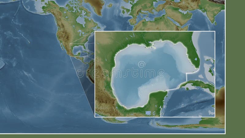 Gulf of Mexico. Bilevel Map. Patterson Cylindrical. Diagram Stock ...
