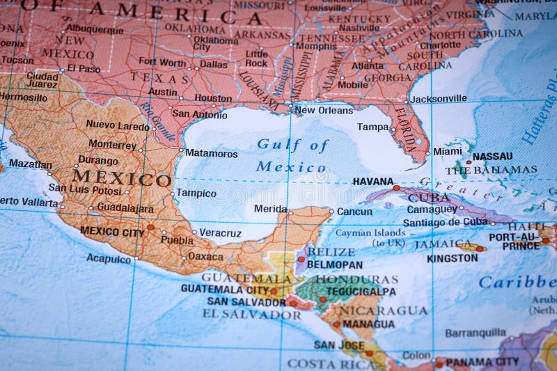 Gulf of Mexico on the World Map Close Up Stock Image - Image of states ...