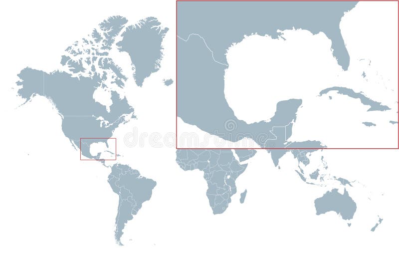 Gulf of Mexico on the World Map. Close Up Gulf Illustration Stock ...