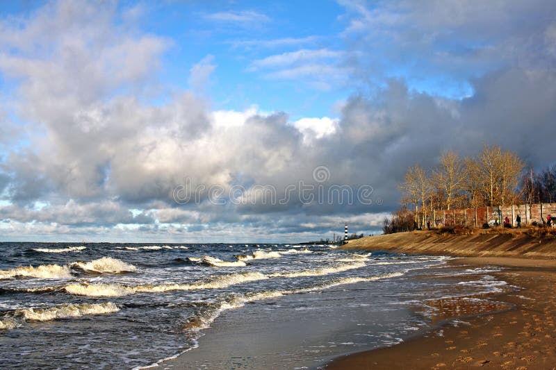 Gulf of Riga. Bay of the Baltic Sea Stock Photo - Image of december ...
