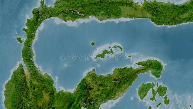 Gulf of Tomini. Bounding Box. Satellite Map Stock Illustration ...