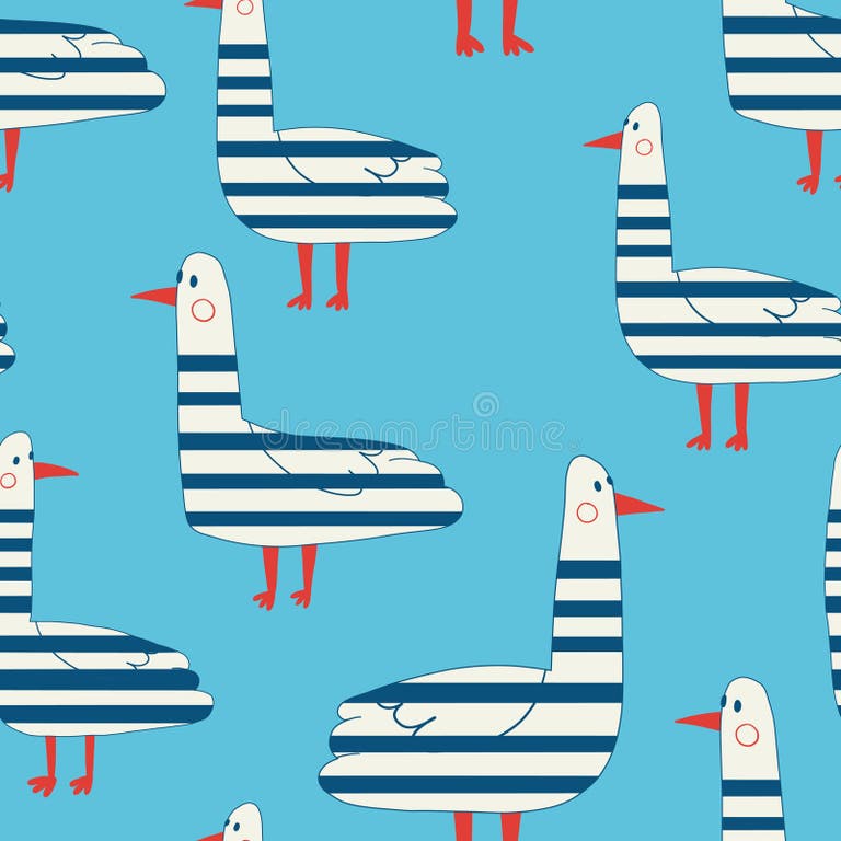 Gull Flat Vector Seamless Pattern. Childish Cute Backdrop Stock ...