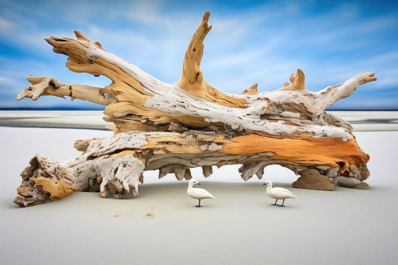 Gull Tracks Surrounding a Beached Driftwood Log Stock Photo - Image of patterns, tide: 301945486