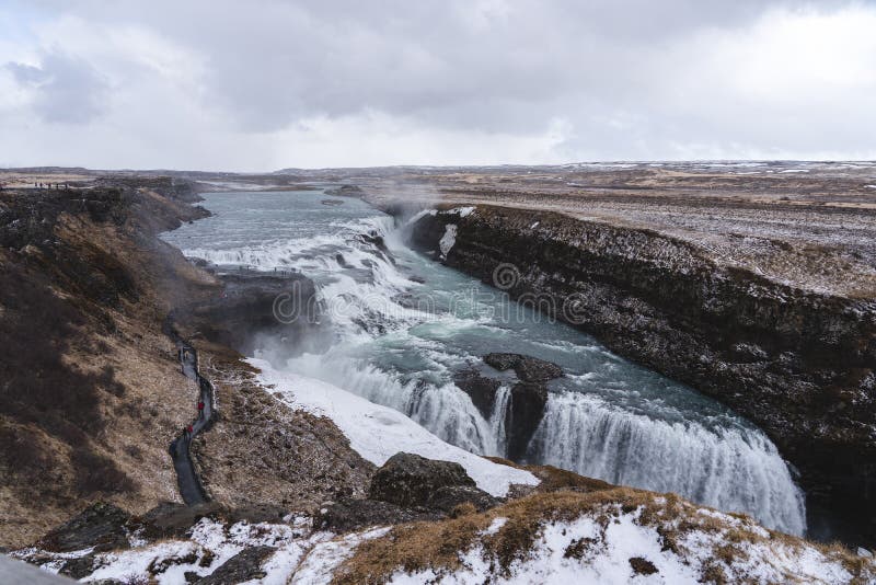 Gullfoss Top View Waterfall in Iceland Stock Image - Image of cascade ...