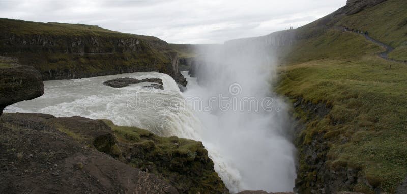 Gullfoss Waterfall and Walking Path with Tourists Stock Photo - Image ...
