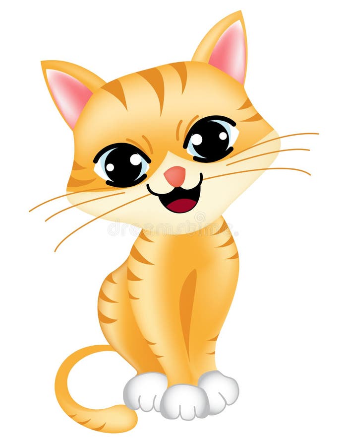 Svartvit Katt För Tecknad Film Vektor Illustrationer - Illustration av ...