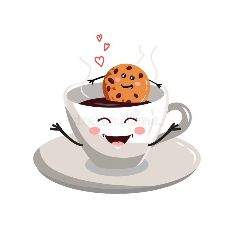 Vektor För Tecknad Film För Kaka För Koppkaffeuppsättning Vektor ...