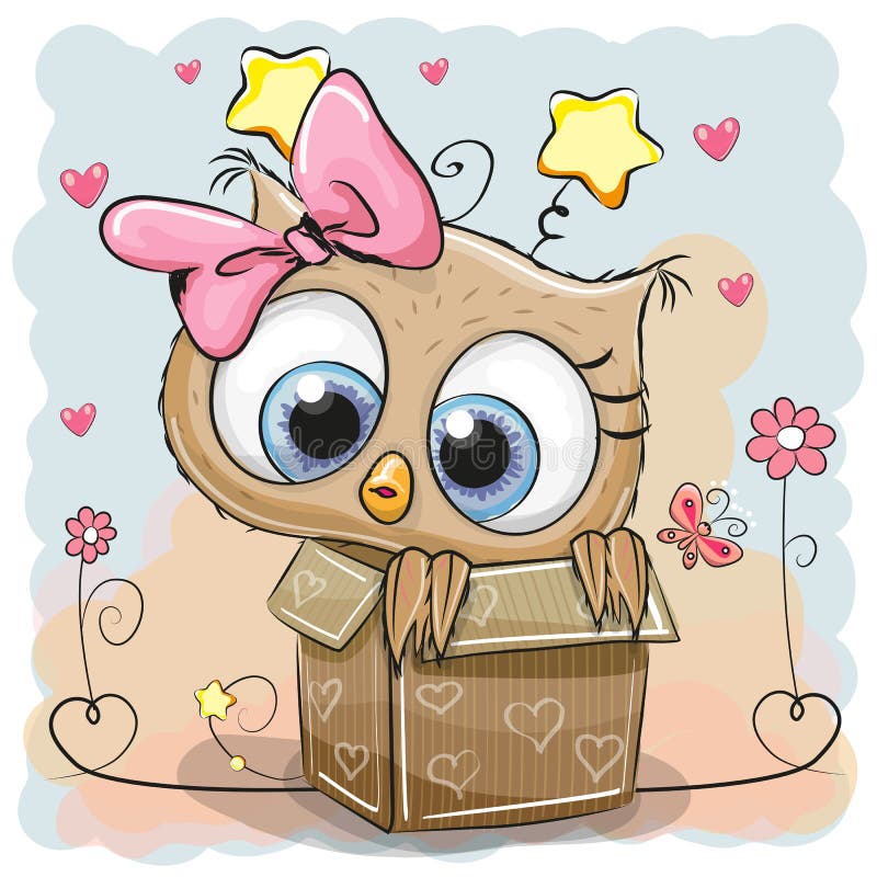 Gullig uggla i en ask vektor illustrationer. Illustration av ferier ...