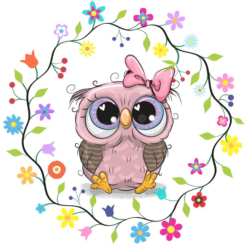 Gullig Uggla I En Blommaram Vektor Illustrationer - Illustration av ...