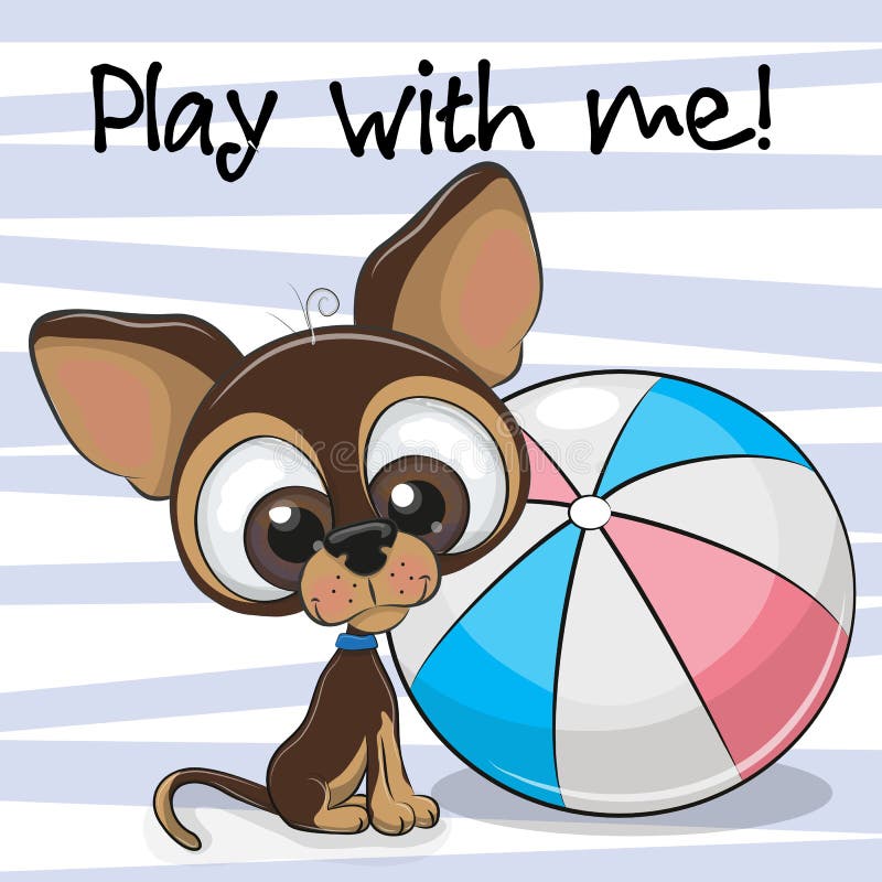 Gullig valp med en boll vektor illustrationer. Illustration av livsstil ...