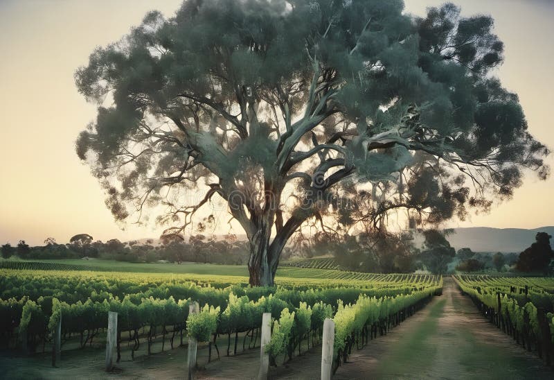 Gum Tree Grace: Enhancing the Charm of the Vineyard Landscape Stock ...