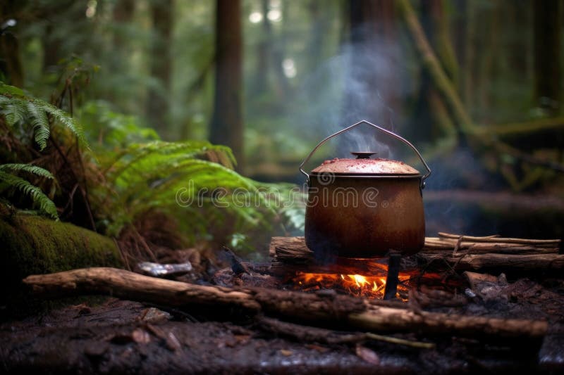 Gumbo Pot on Campfire with Forest Backdrop Stock Illustration ...