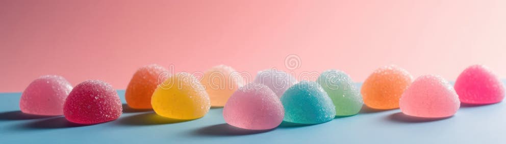 Gumdrops Standing on Gradient White Pink Background Wide Panoramic ...