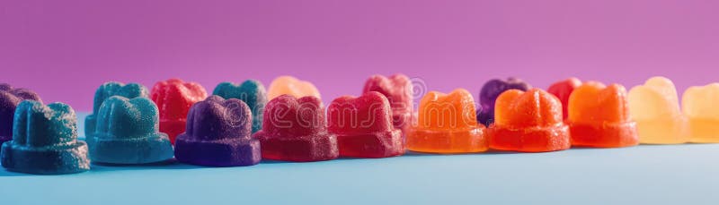 Gummies Standing on Gradient White Purple Background Wide Panoramic ...