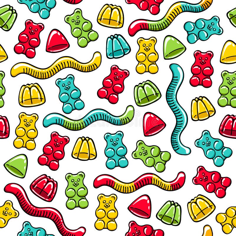 Gummy Bears and Jelly Worms Seamless Pattern. Stock Vector ...