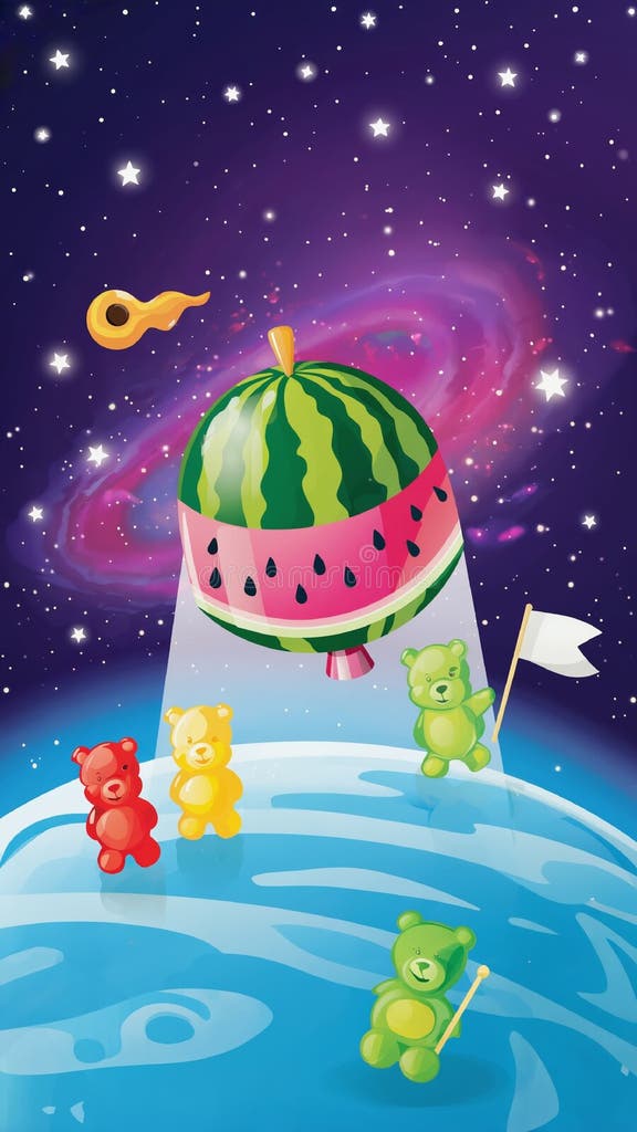 Gummy Bears in Space Exploring a Planet with a Watermelon Spaceship ...