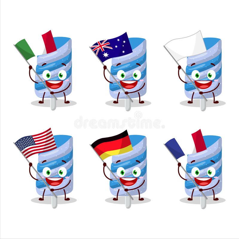 Gummy Candy Blueberry Cartoon Character Bring the Flags of Various ...