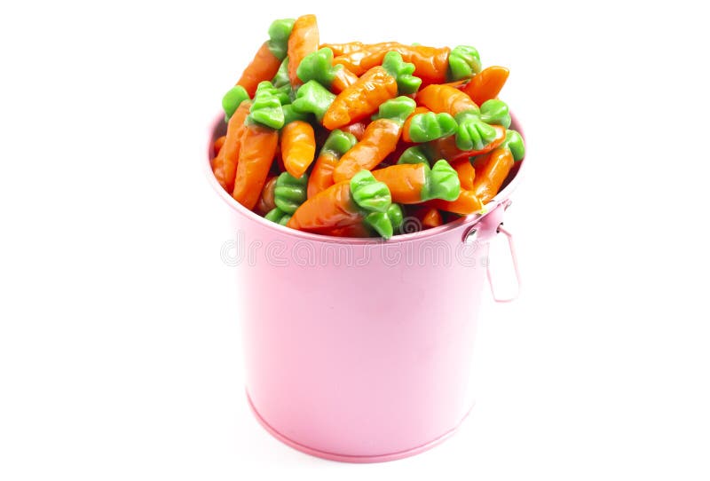 Gummy Candy Carrots in a Bucket Stock Photo - Image of gummy, container ...