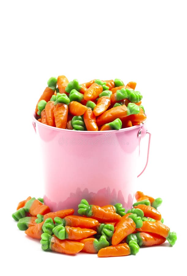 Gummy Candy Carrots in a Bucket Stock Photo - Image of dessert, flavor ...